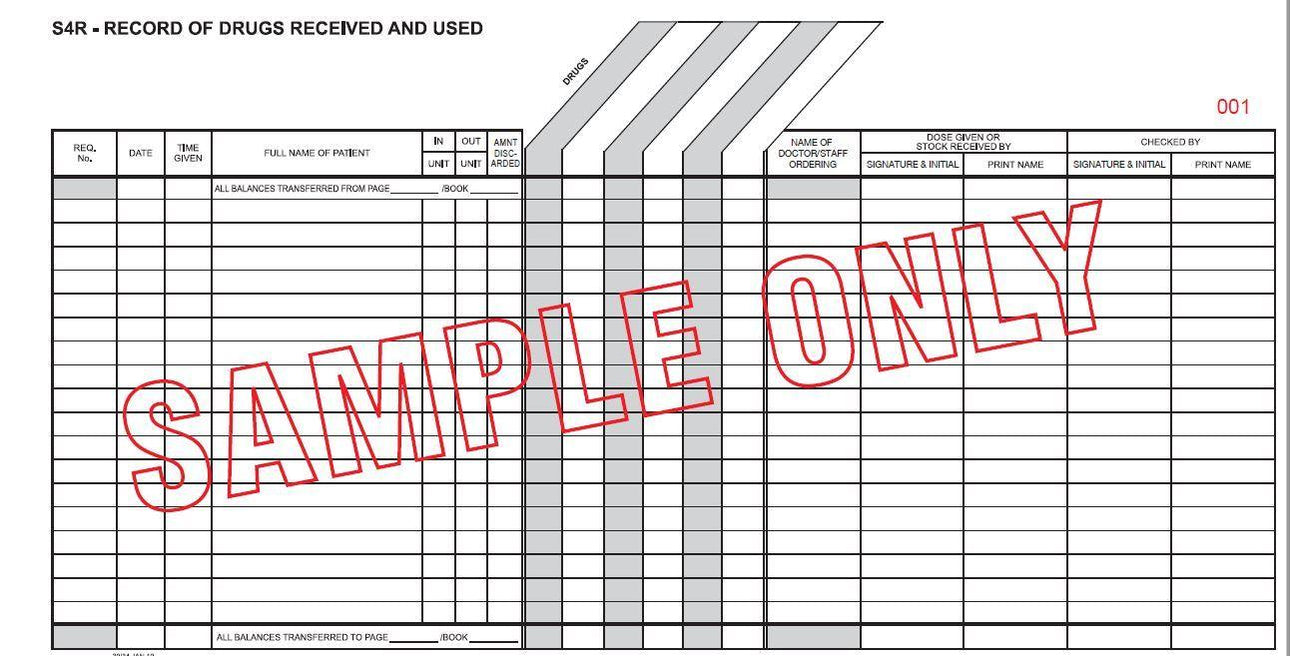 Drug Register Schedule 4 (S4R) Multiple Drugs Per Page | QureMed